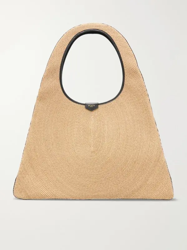 Alaïa Leather-trimmed Paper Straw Shoulder Bag - Brown