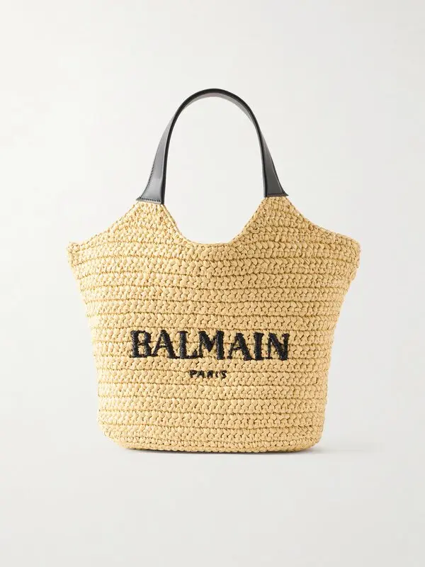 Balmain Cabas Mini Raffia Tote - Neutrals