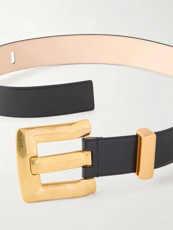 Balmain Anthem" Leather Belt With Gold-tone Buckle
