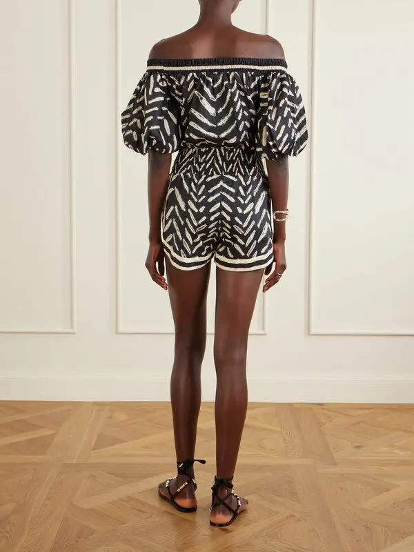 Johanna Ortiz Printed Off-the-shoulder Playsuit
