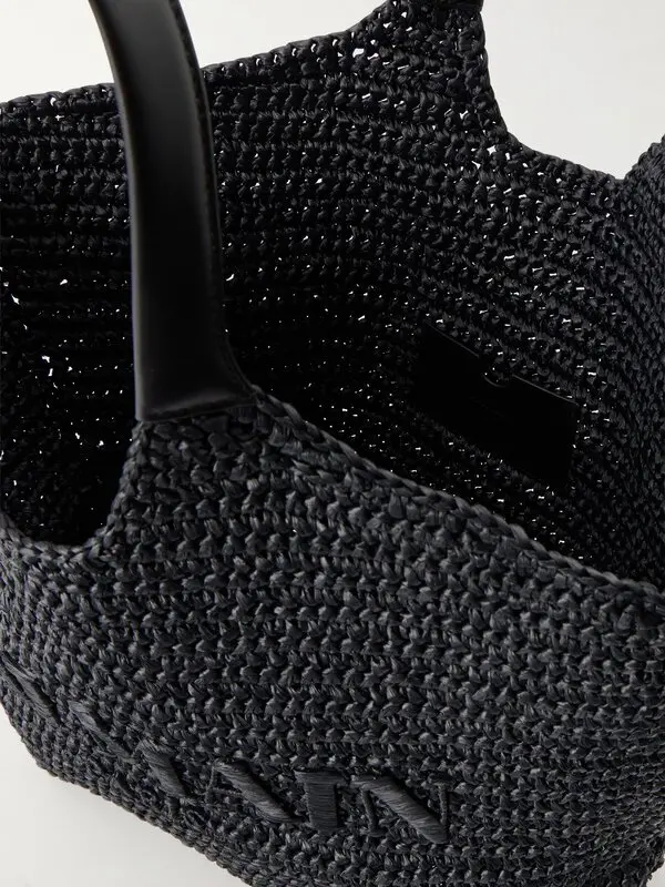 Balmain Large Logo Embroidered Raffia Tote Bag - Black