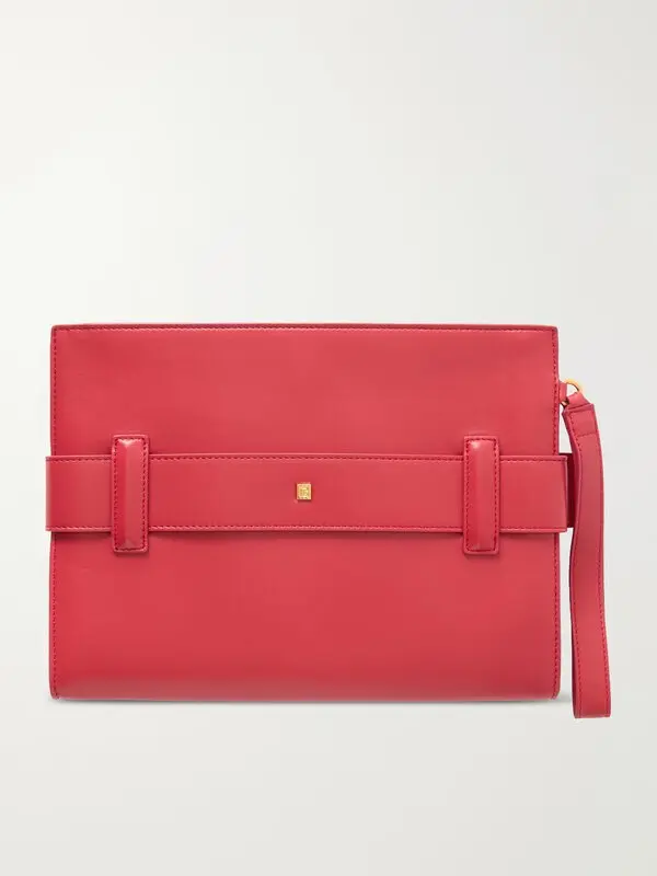 Balmain Anthem Buckled Leather Clutch - Red