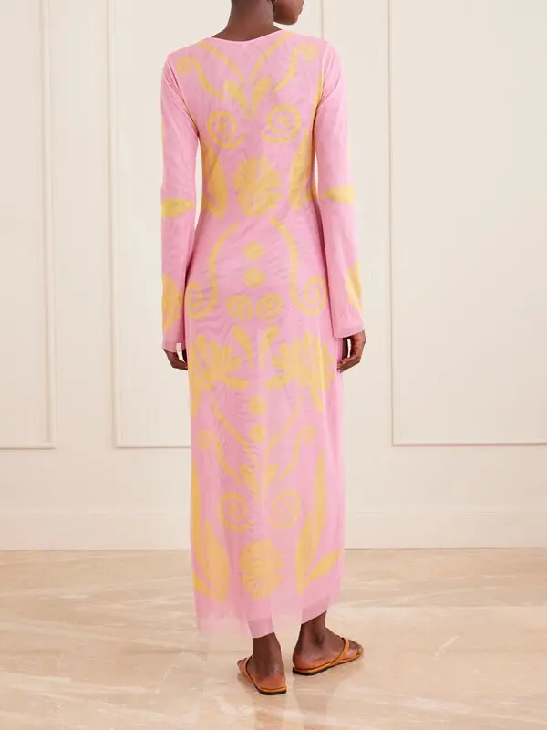 CALA DE LA CRUZ Tania Printed Mesh Maxi Dress - Pink