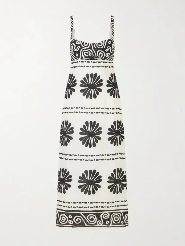 CALA DE LA CRUZ Nara Printed Linen Midi Dress - Neutrals