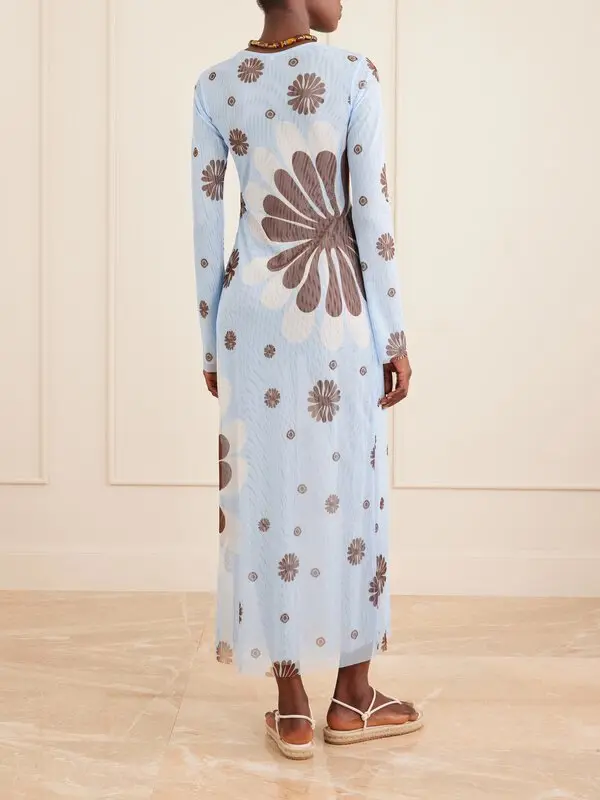 CALA DE LA CRUZ Tania" Printed Mesh Midi Dress - Blue