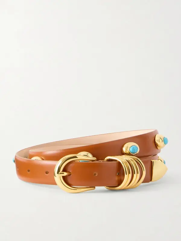 DEHANCHE Hollyhock Embellished Leather Belt - Brown