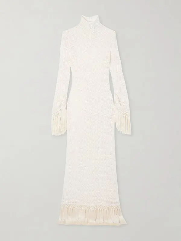 TALLER MARMO Open-knit Cotton Gown With Fringe - Neutrals
