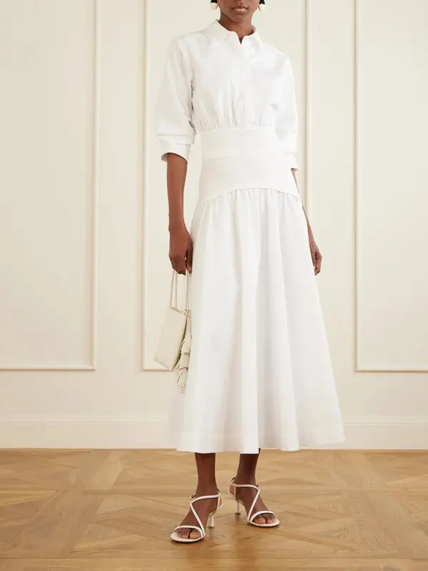 Simkhai Stiles Gathered Cotton-poplin Shirt - White