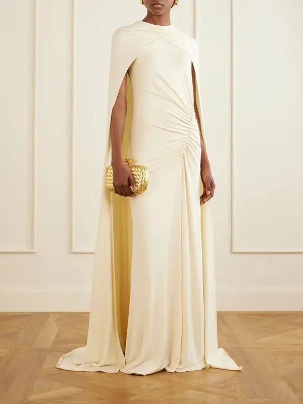 Simkhai Cape-effect Gathered Jersey Gown