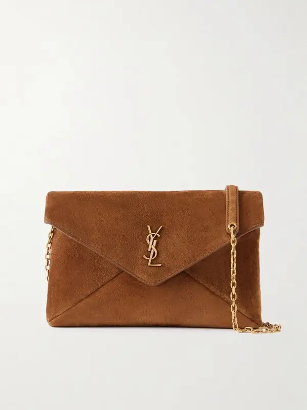 Saint Laurent Cassandre Suede Shoulder Bag - Brown