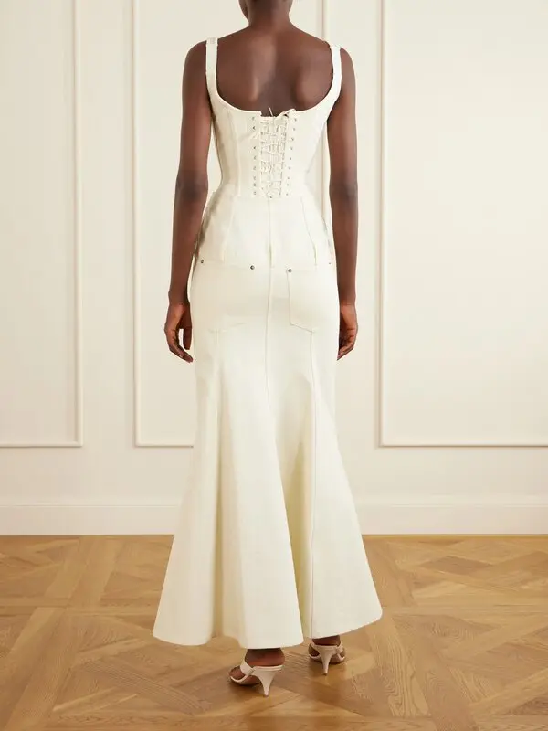 WIEDERHOEFT Embellished Button-front Denim Maxi Skirt
