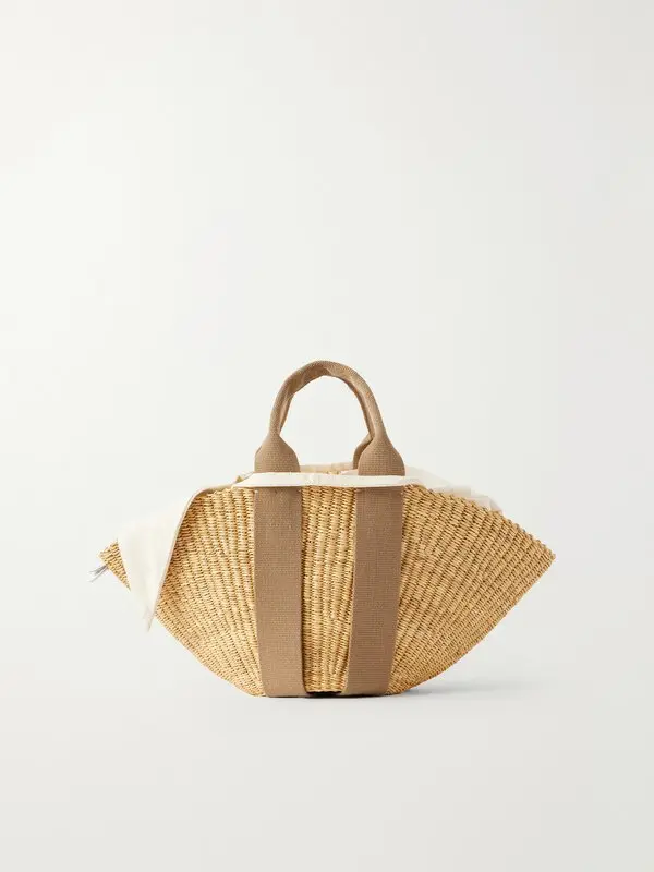 Muuñ Sophie Mini Woven Straw Tote With Webbing Trim - Neutrals
