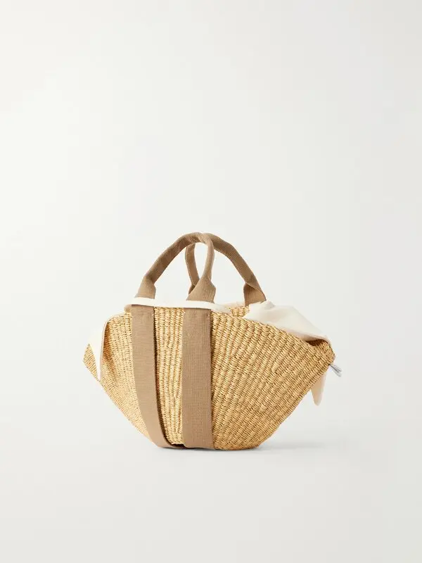 Muuñ Sophie Mini Woven Straw Tote With Webbing Trim - Neutrals