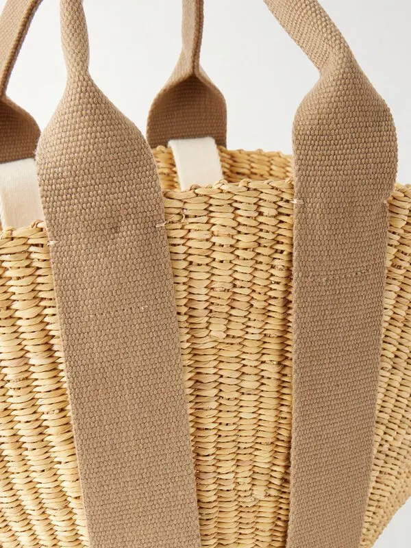Muuñ Sophie Mini Woven Straw Tote With Webbing Trim - Neutrals