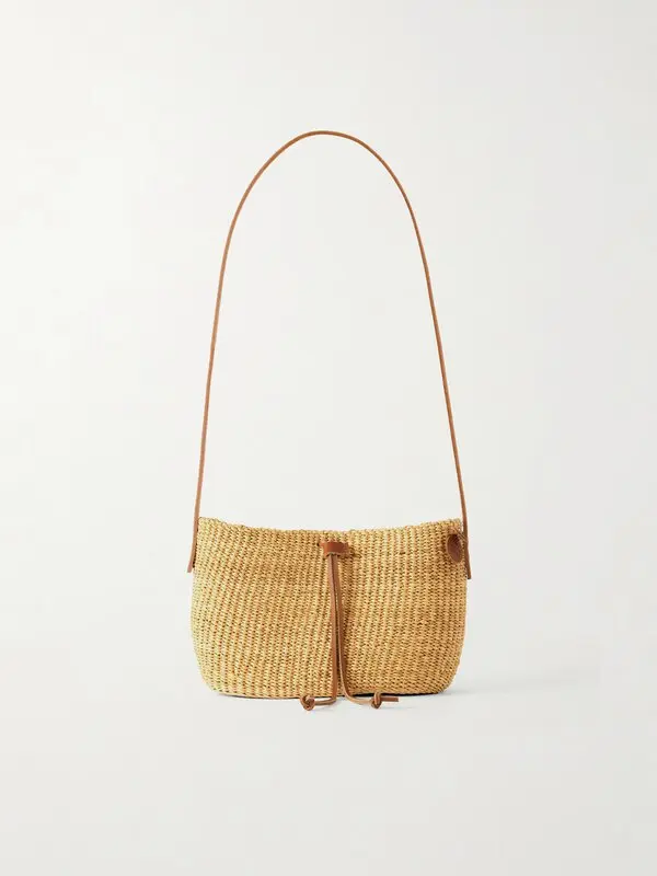Muuñ Nina Leather-trimmed Raffia Shoulder Bag - Neutrals