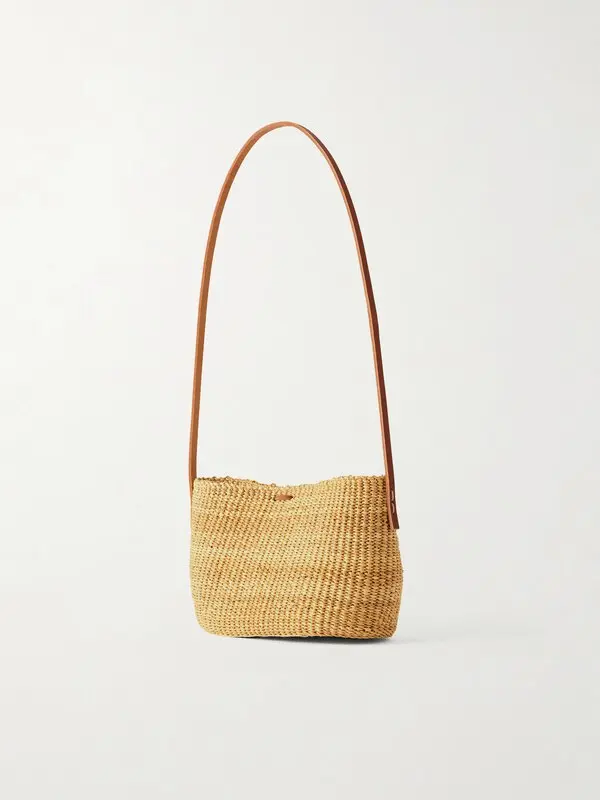 Muuñ Nina Leather-trimmed Raffia Shoulder Bag - Neutrals