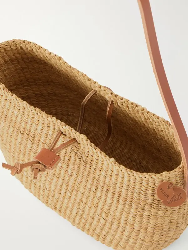 Muuñ Nina Leather-trimmed Raffia Shoulder Bag - Neutrals