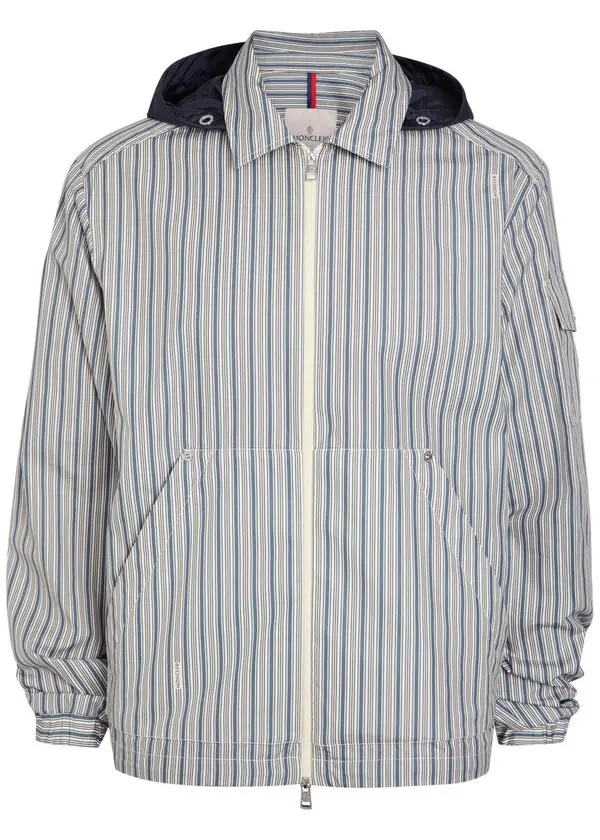 Moncler Striped Hooded Cotton Jacket - Blue