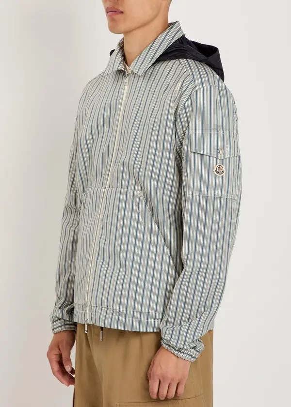 Moncler Striped Hooded Cotton Jacket - Blue