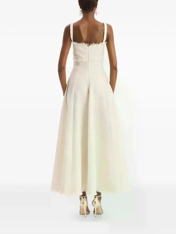 Oscar De La Renta Slub Wool Tweed Midi Dress