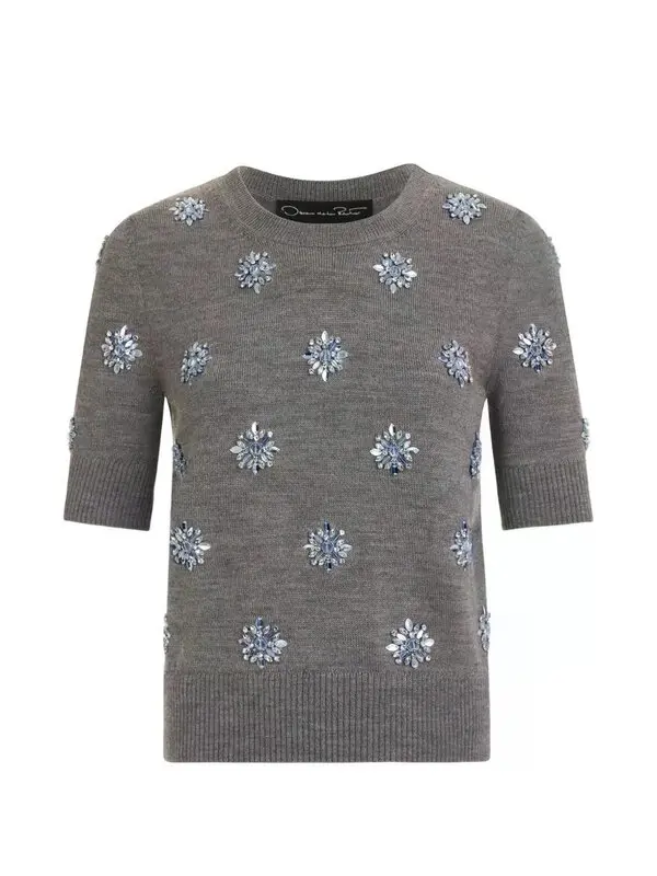 Oscar De La Renta Crystal Embellished Pullover - Grey