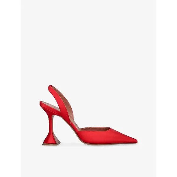 Amina Muaddi Holli 95 Slingback Satin Pumps - Red