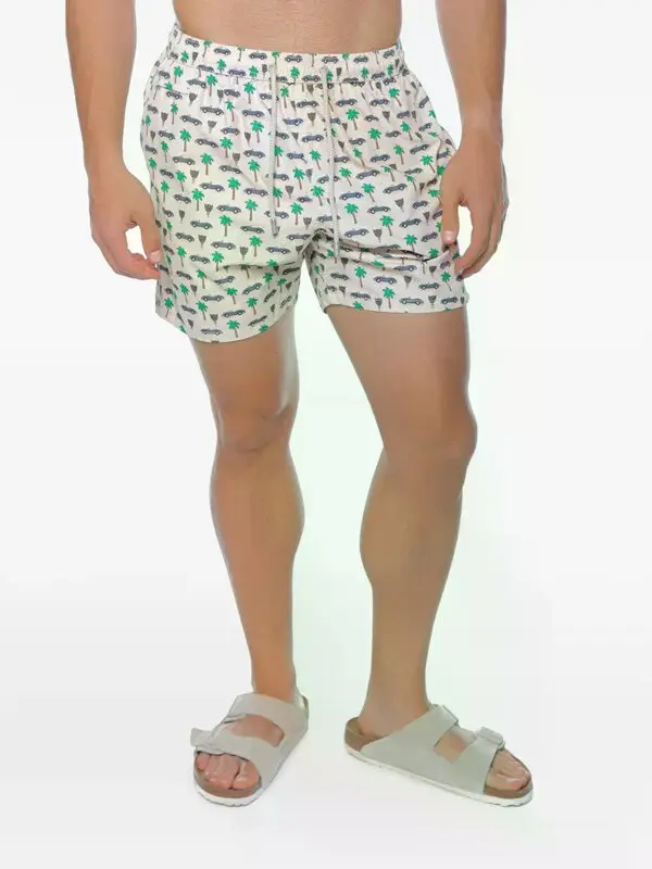 MC2 SAINT BARTH Palm Tree-print Swim Shorts - Neutrals