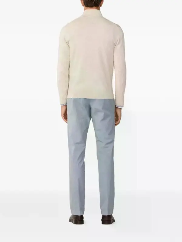 HACKETT  Embroidered Quarter-zip Sweater - Neutrals