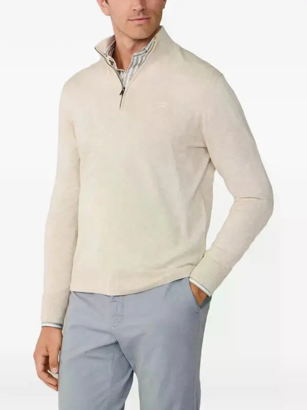 HACKETT  Embroidered Quarter-zip Sweater - Neutrals
