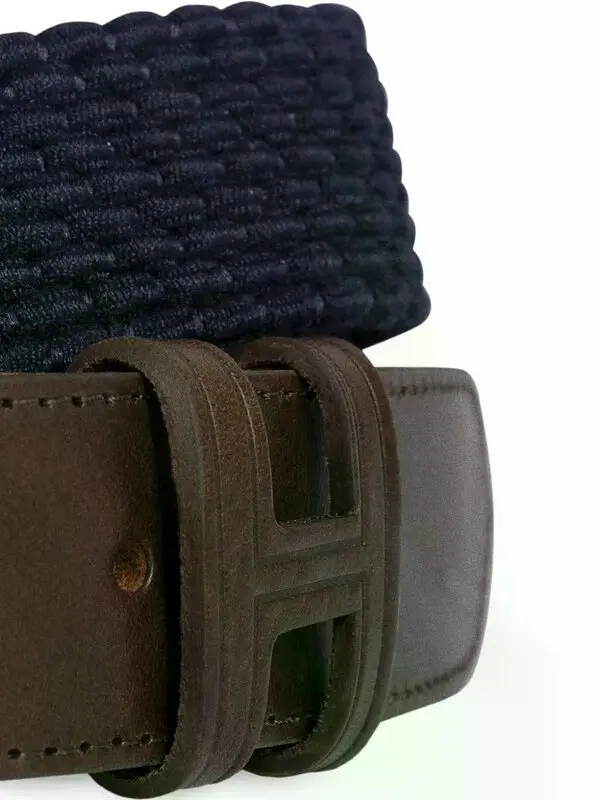 HACKETT LONDON Plaited Leather-trimmed Belt - Blue