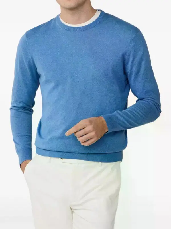HACKETT  Crew Neck Sweater With Suede Elbow Patches - Blue