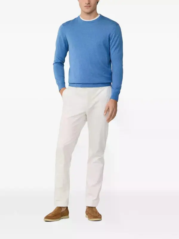 HACKETT  Crew Neck Sweater With Suede Elbow Patches - Blue