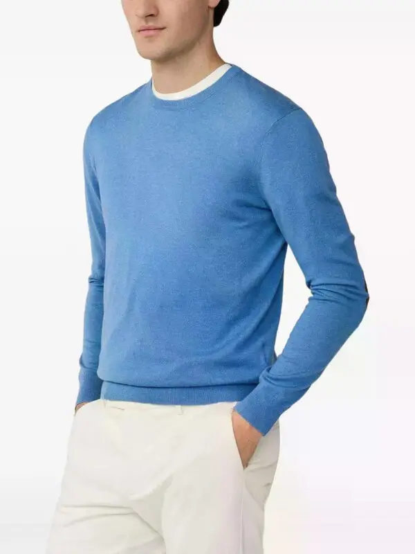 HACKETT  Crew Neck Sweater With Suede Elbow Patches - Blue