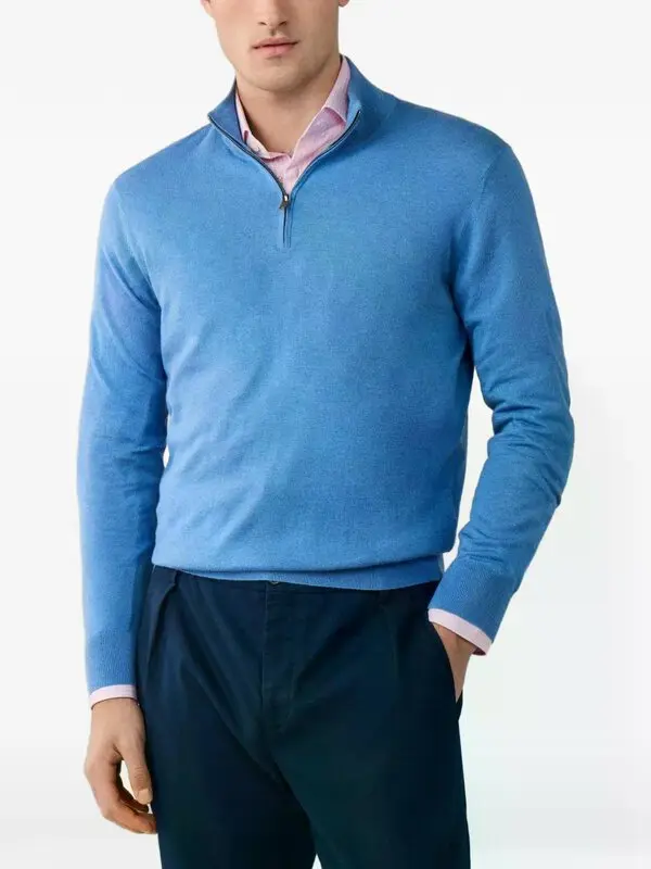 HACKETT  Half-zip Sweater With Faux-suede Elbow Patches - Blue