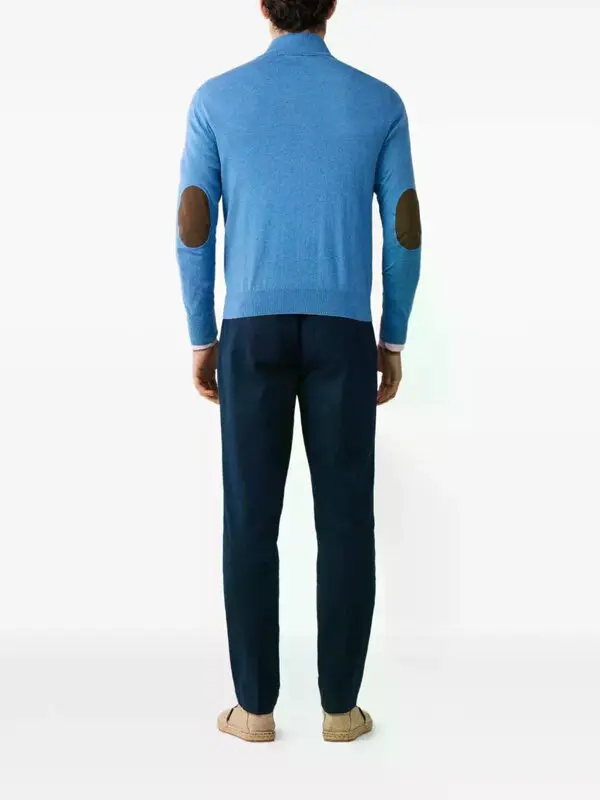 HACKETT  Half-zip Sweater With Faux-suede Elbow Patches - Blue