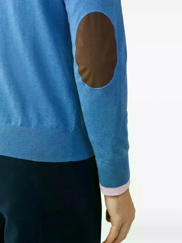 HACKETT  Half-zip Sweater With Faux-suede Elbow Patches - Blue