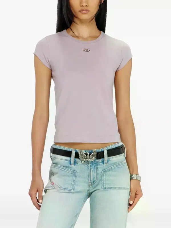DIESEL® T-shirt With Embroidered Logo Cut-out - Purple
