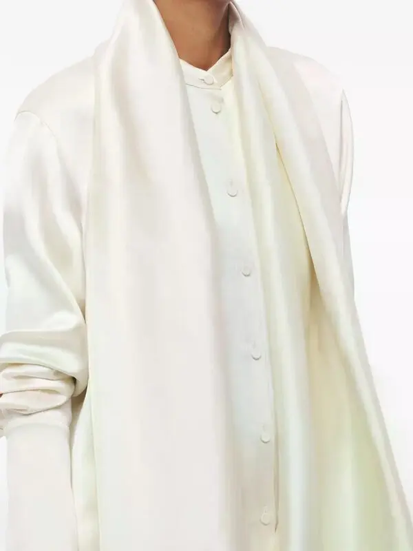 Another Tomorrow Band Collar Blouse With Detachable Scarf - Neutrals