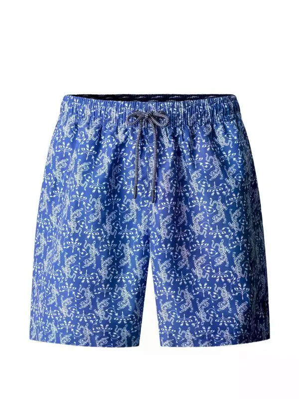 HACKETT  Tiger-print Drawstring Swim Shorts - Blue