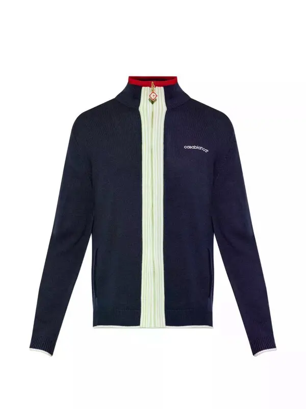 Casablanca Logo-embroidered Merino Wool Zip-up Cardigan