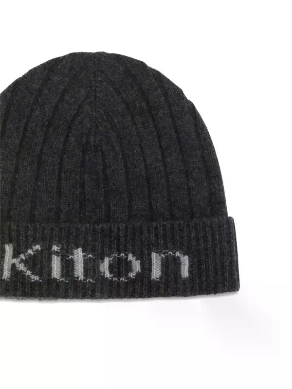 Kiton Ribbed Knit Logo Intarsia Hat - Grey