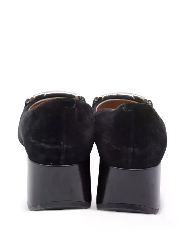 TOD'S Suede Double T Buckle Block Heel Pumps