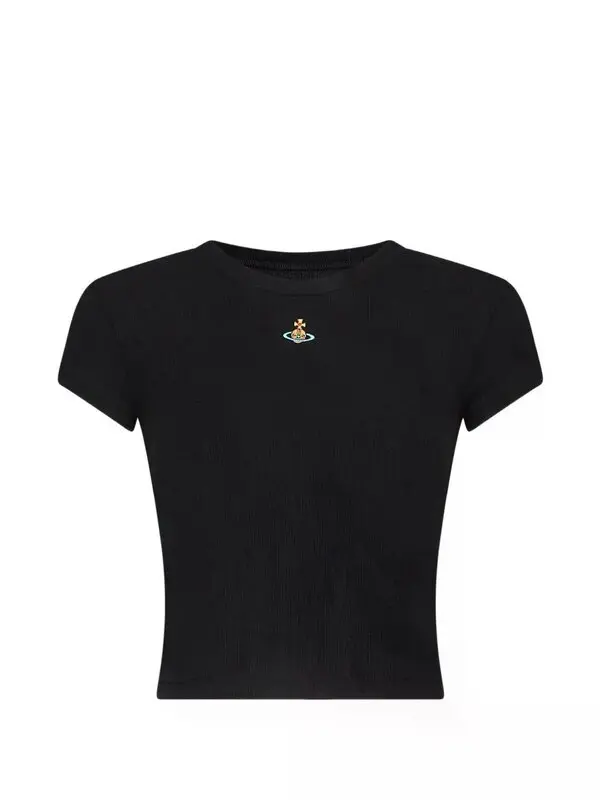 VIVIENNE WESTWOOD Embroidered Ribbed Cropped T-shirt - Black