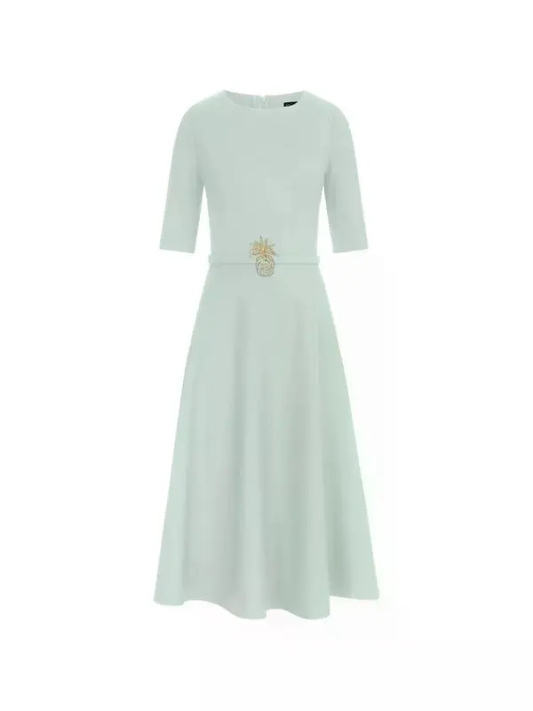 Oscar De La Renta Midi Dress With Pineapple Buckle Belt - Green