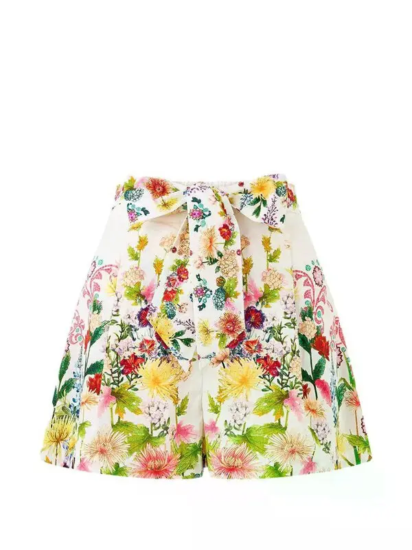 Camilla Floral Print Tie-waist Shorts - Neutrals