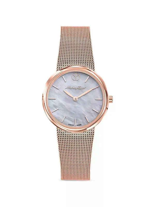 MATHEY TISSOT Rose Gold Tone Mesh Strap Watch - White