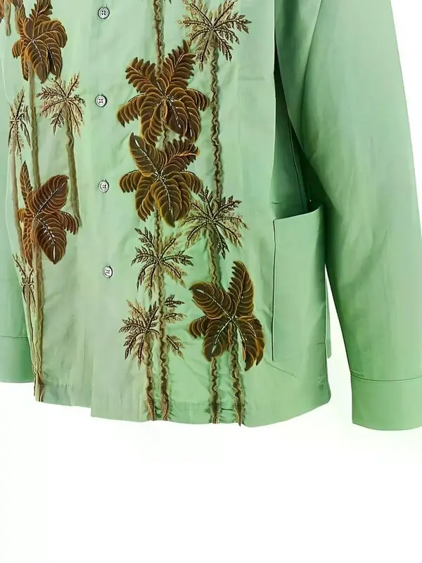 BAZISZT Palm-tree-embroidered Shirt - Green