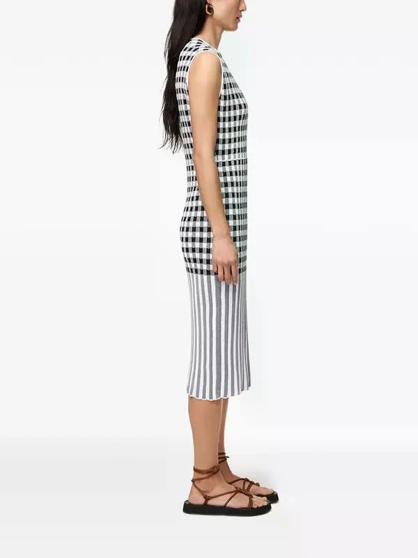 Another Tomorrow V-neck Gingham Knit Dress