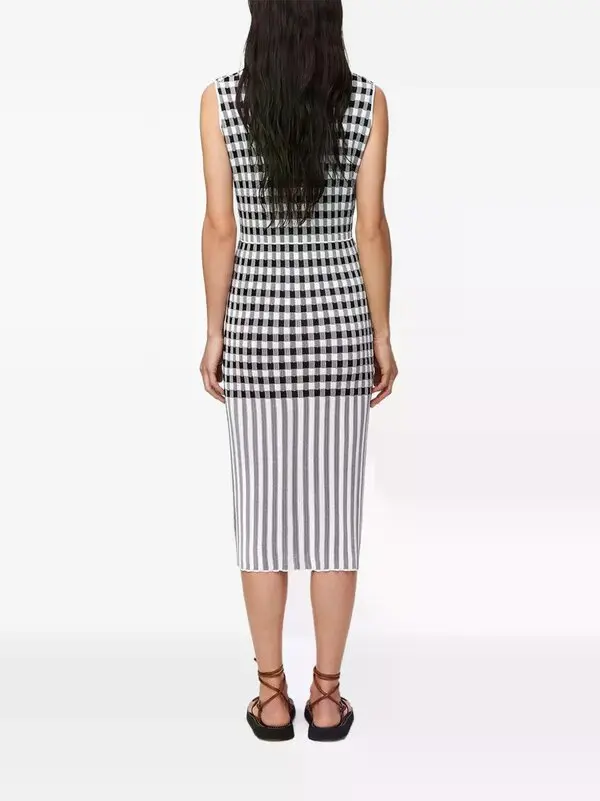 Another Tomorrow V-neck Gingham Knit Dress