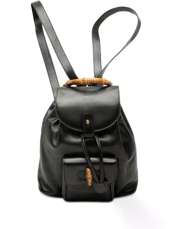 Gucci Calfskin Bamboo Drawstring Backpack - Black